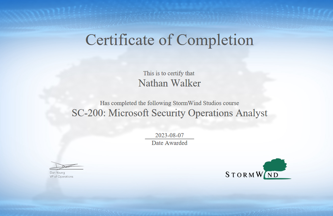Certifications – Nathan Walker